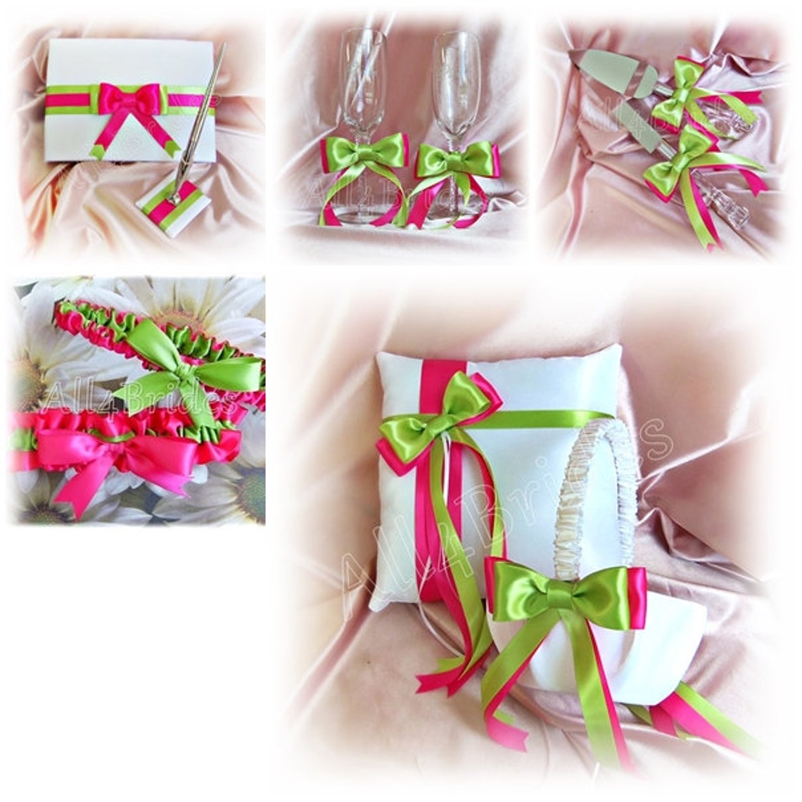 Wedding Leg Garter Belt Set Hot Pink and Green Bridal - Etsy