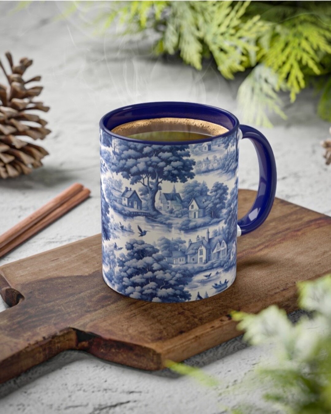 11 Oz Blue and White French Toile Mug | Classic & Elegant Drinkware ...