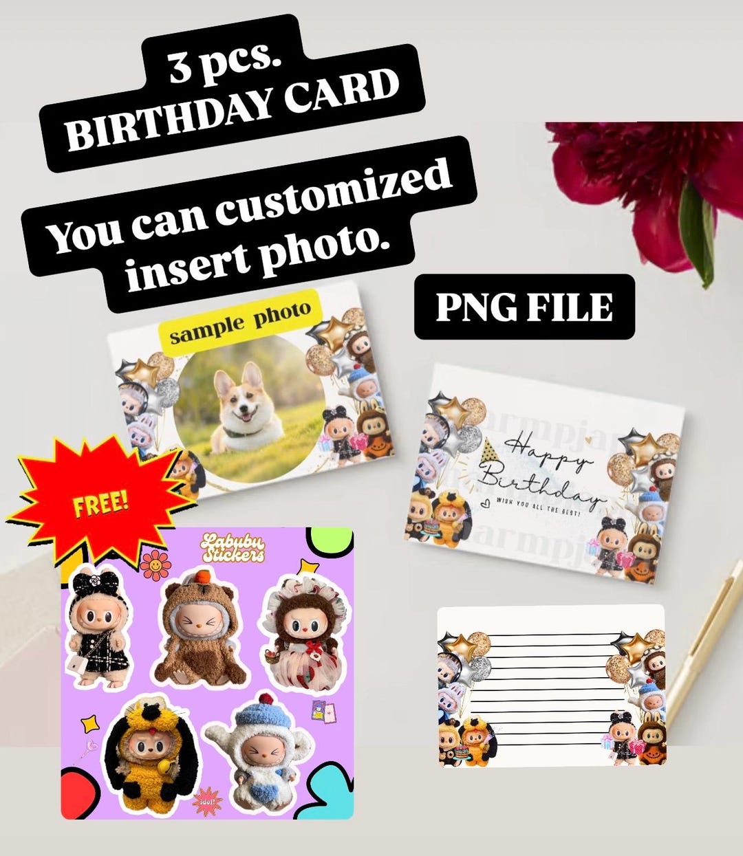 Labubu Birthday Card With Free Sticker. Customized Birthday Card - Etsy