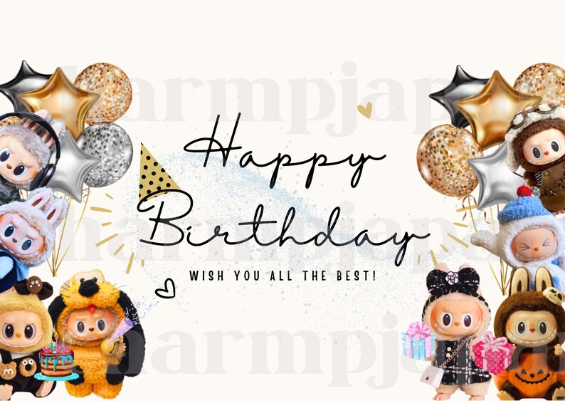 Labubu Birthday Card With Free Sticker. Customized Birthday Card - Etsy
