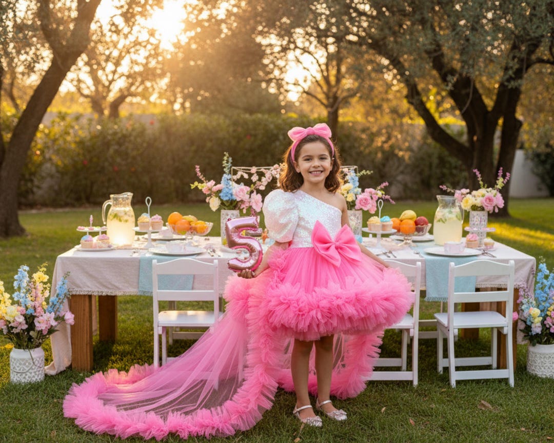 Pink Princess Sequin One-shoulder Tutu Dress With FREE Detachable Train ...