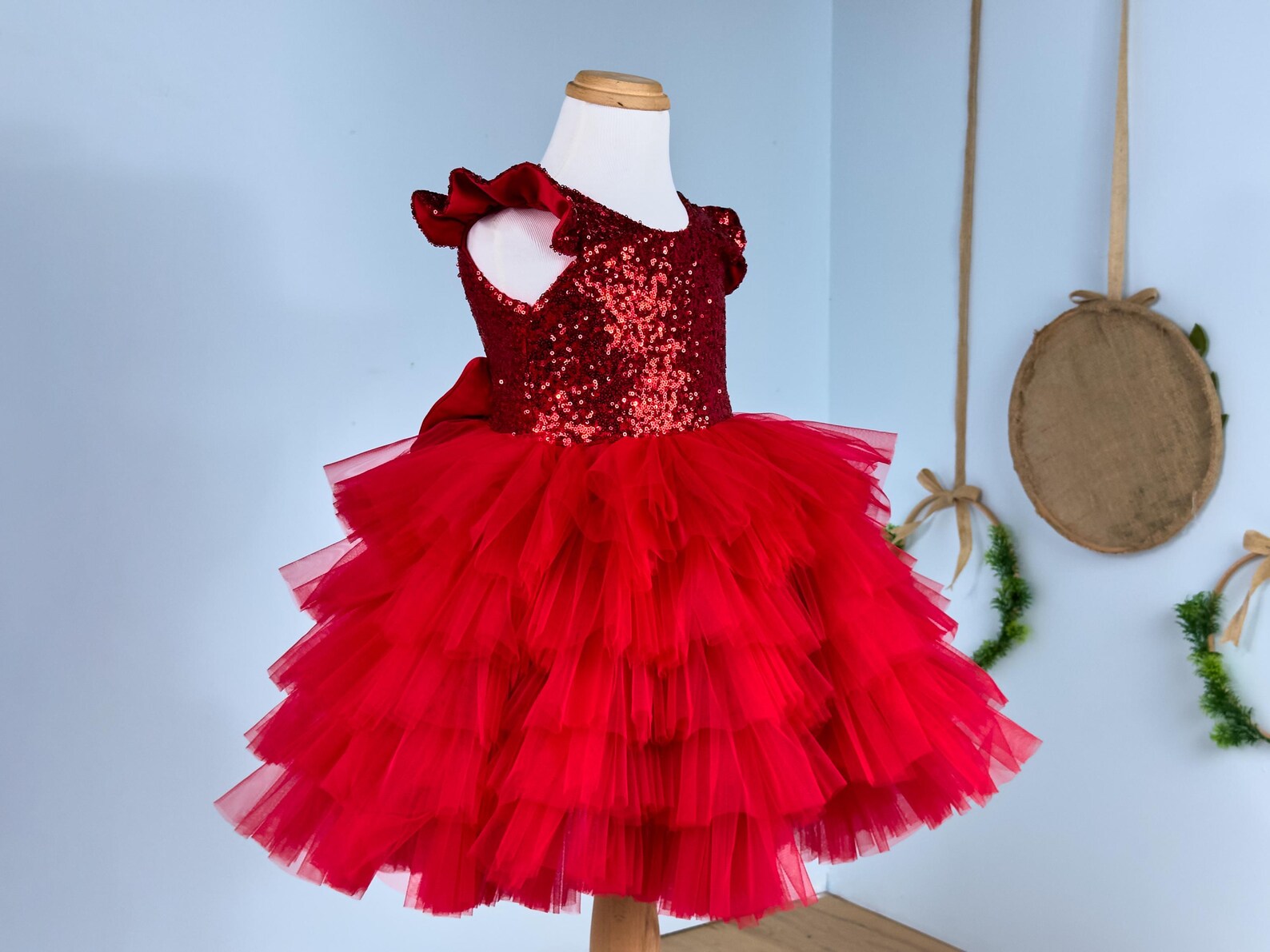 Red Sequin Tulle Christmas Dress - Toddler Holiday Gown, 1st Birthday ...