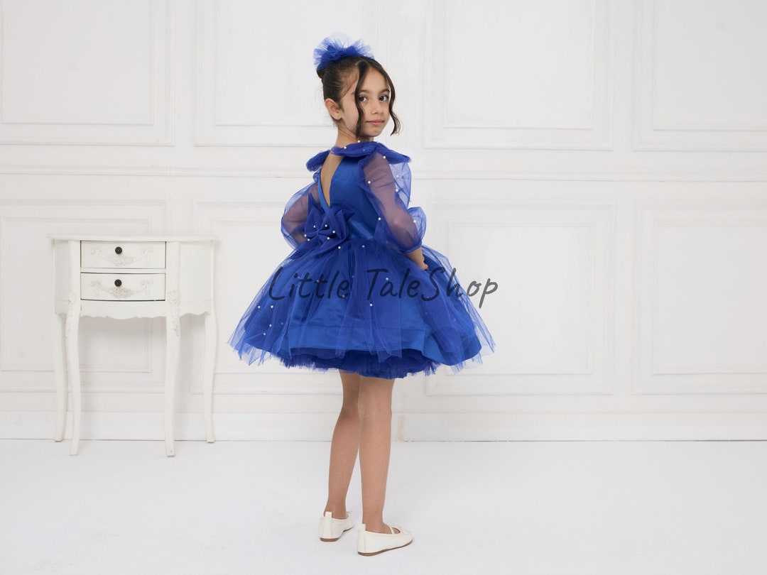 Royal Blue Princess Dress for Girls – Elegant Long Sleeve Tulle ...