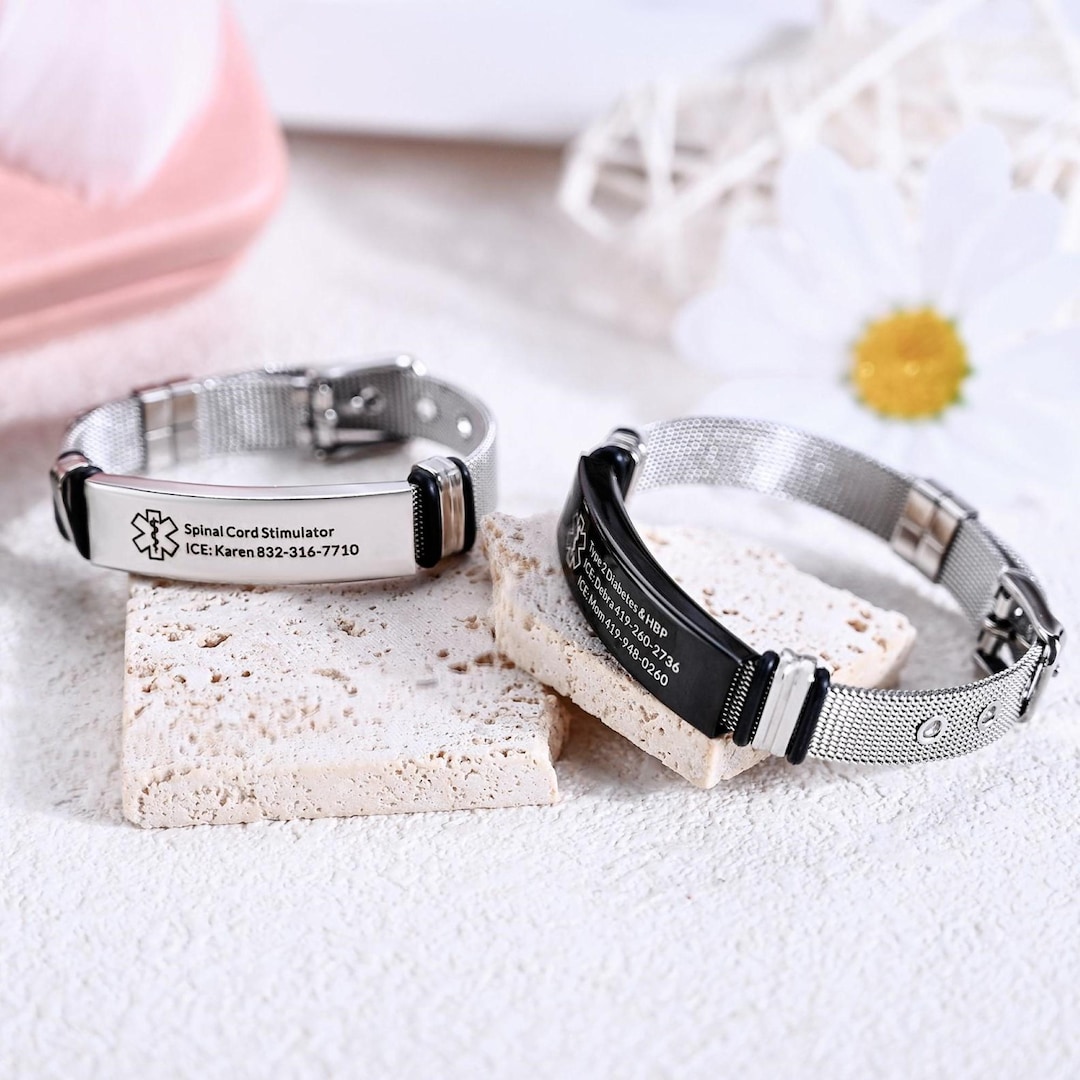Stainless Steel Medical Alert Bracelet for Men, Medic ID Wristband ...