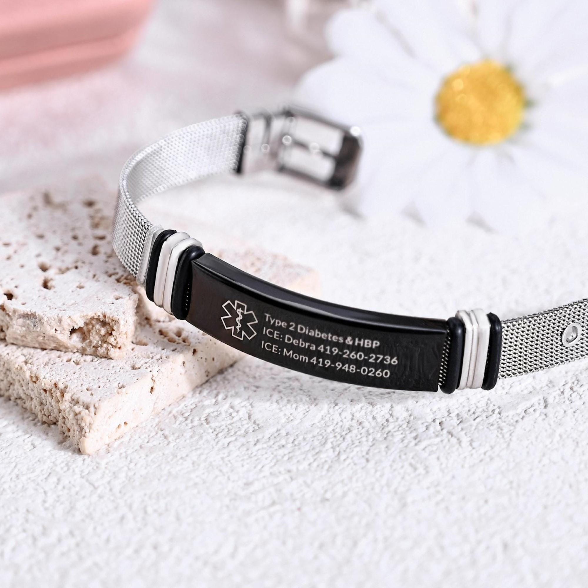 Engraved Stainless Steel Medic Alert Bracelet, Adjustable Medical ID - Etsy