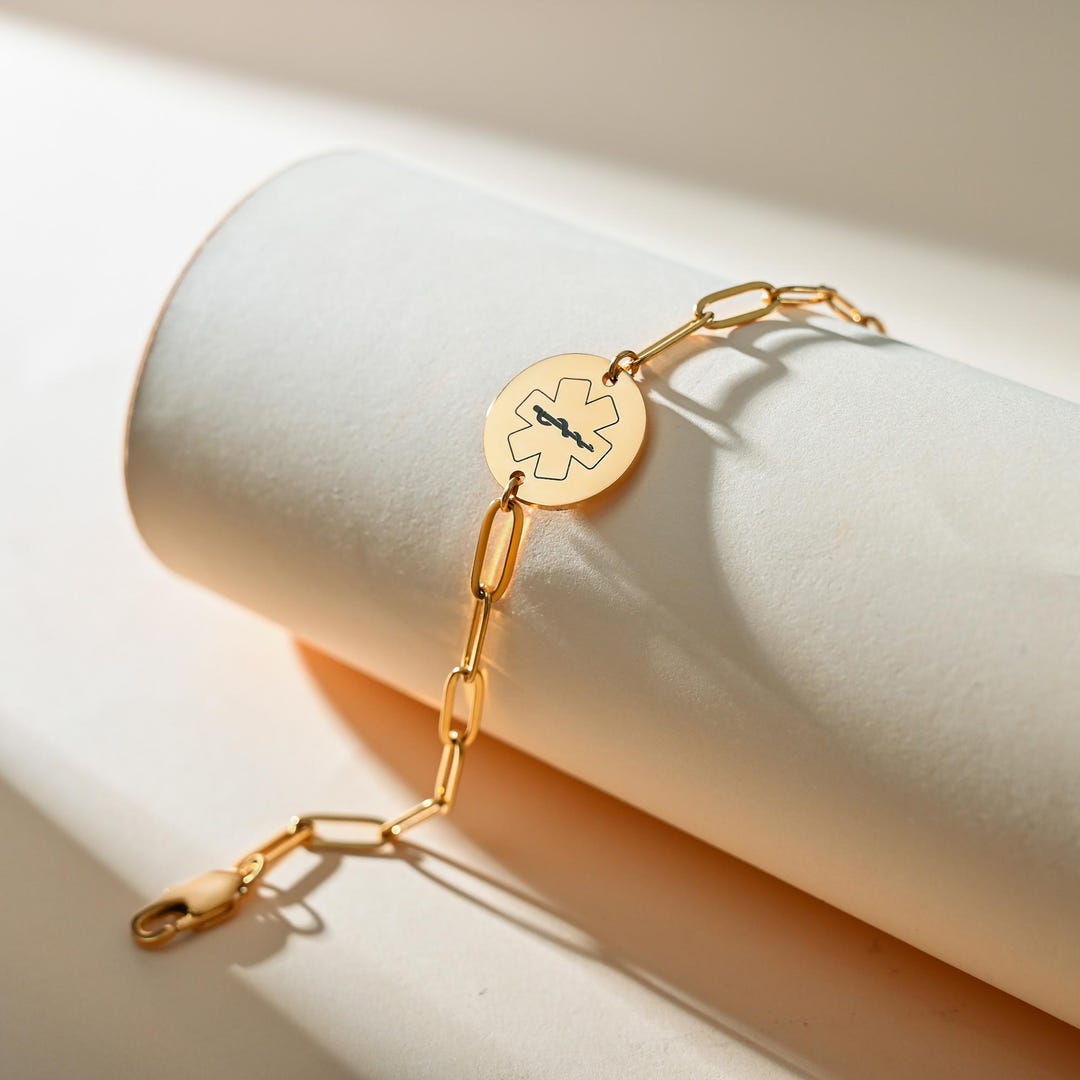 Gold Copper Medical ID Bracelet, Custom Adjustable Engraved Alert ...