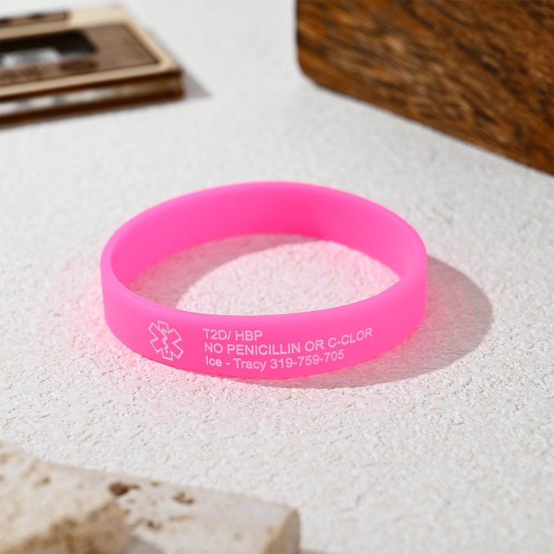 Custom Silicone Medical Alert Bracelet, Engraved Medical ID Bracelet ...