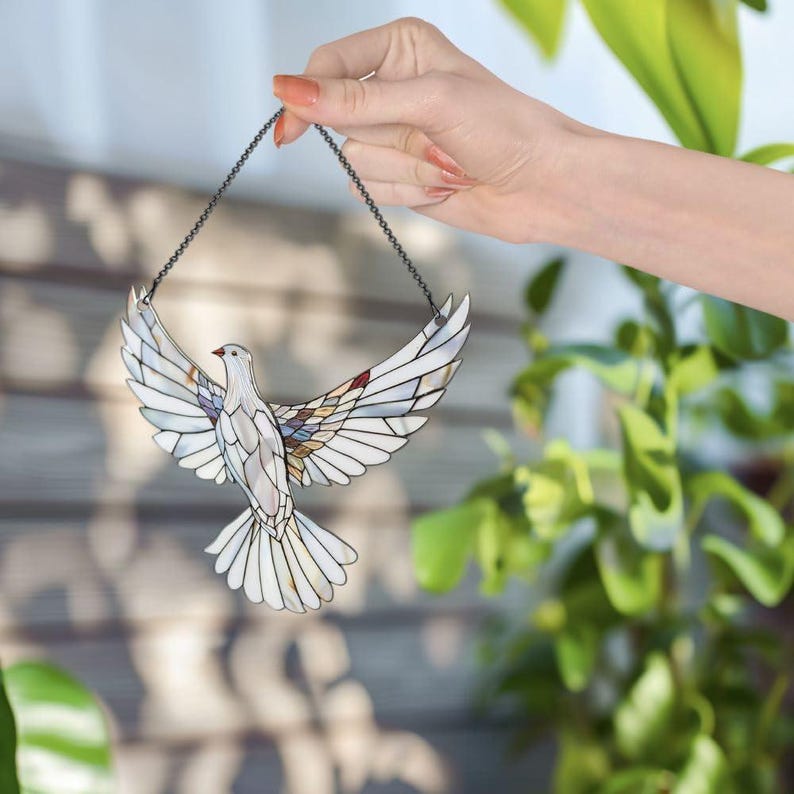 Dove Stained Glass Style Acrylic Suncatcher – Peace Bird Window Hanging ...