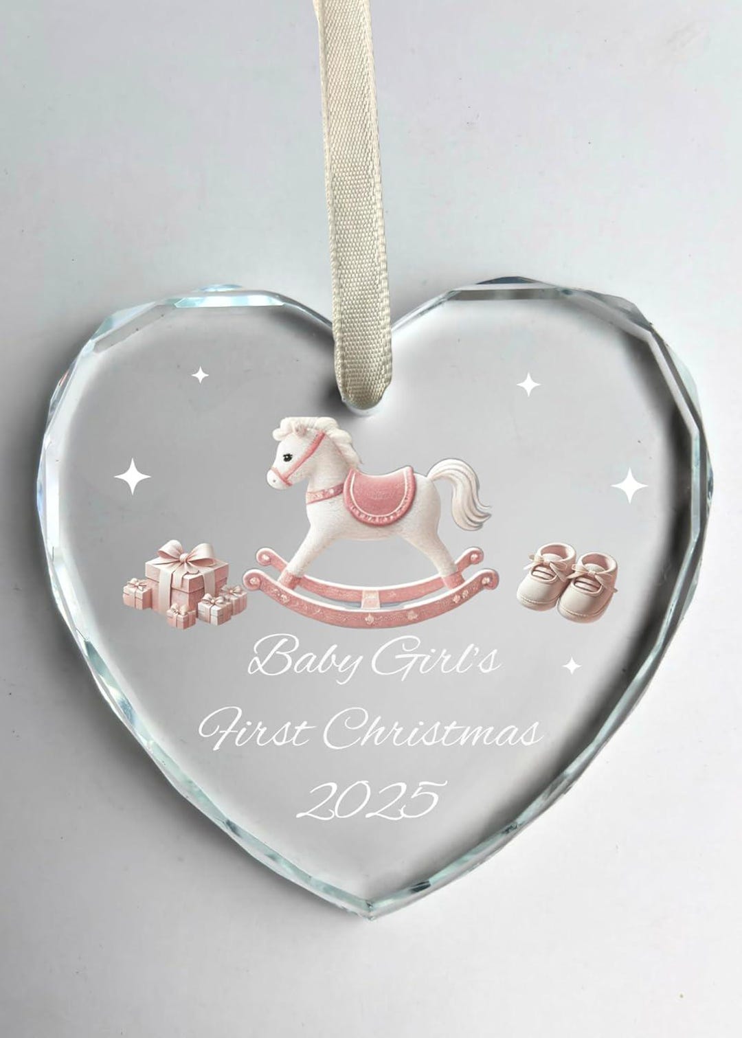 Heart's Sign Babys First Christmas Ornament 2025 Girl - Glass Ornament ...