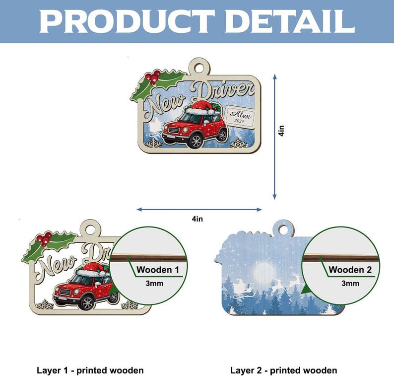 Personalized New Driver 2-layer Wood Ornament for Driver Christmas Tree ...