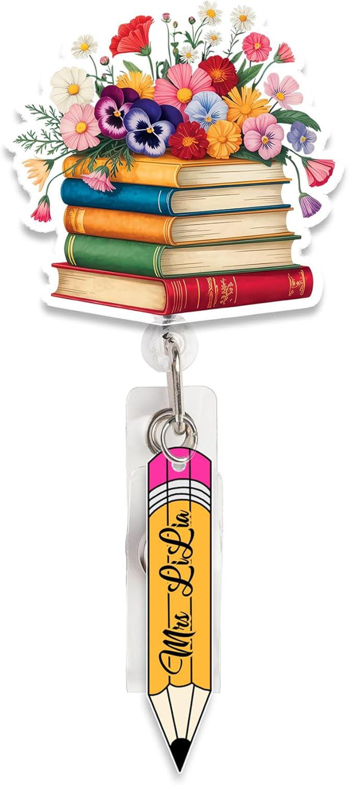 Personalized Teacher Badge Reel With Charm, Custom Badge Reel for ...