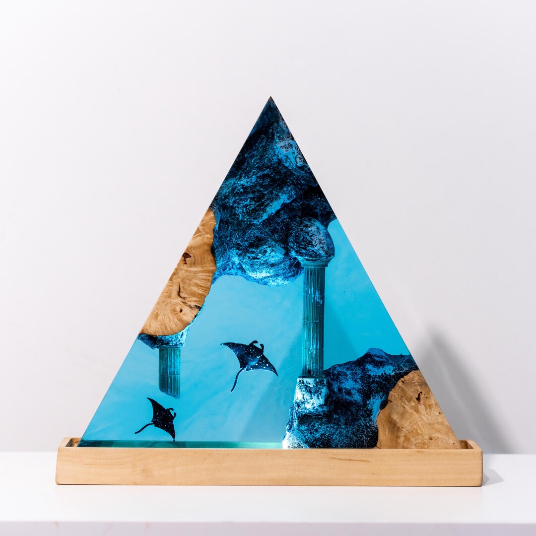 Ray Sea Night Light Wood and Epoxy Ray Sea Lamp Epoxy Lamp, Resin Lamp ...