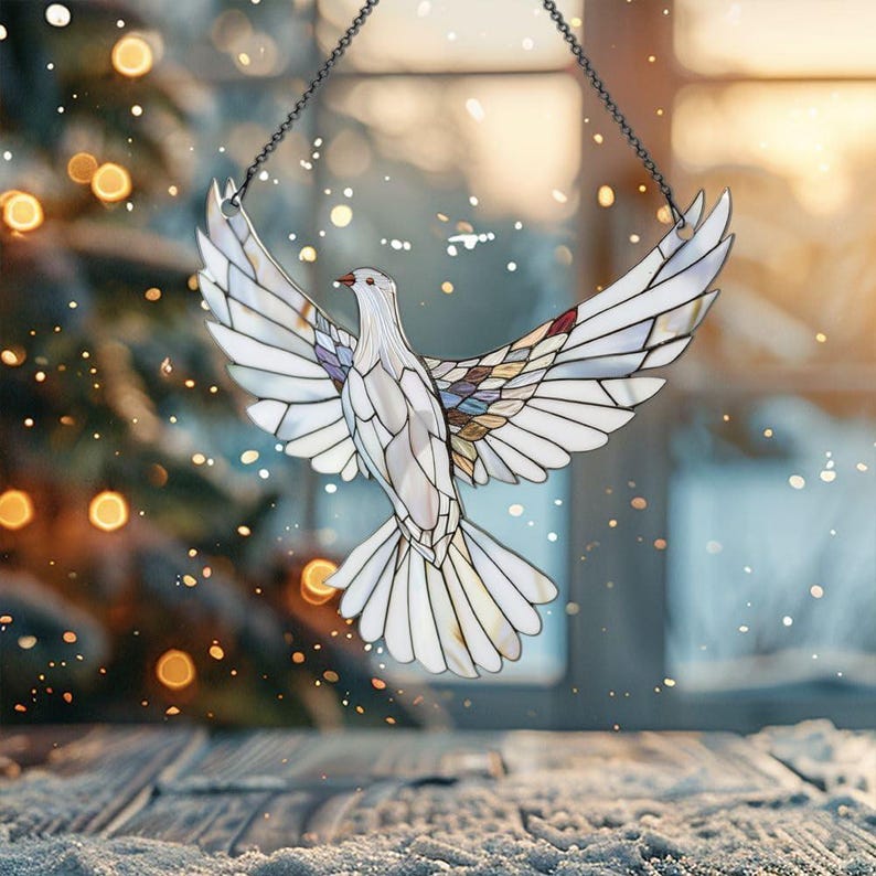 Dove Stained Glass Style Acrylic Suncatcher – Peace Bird Window Hanging ...