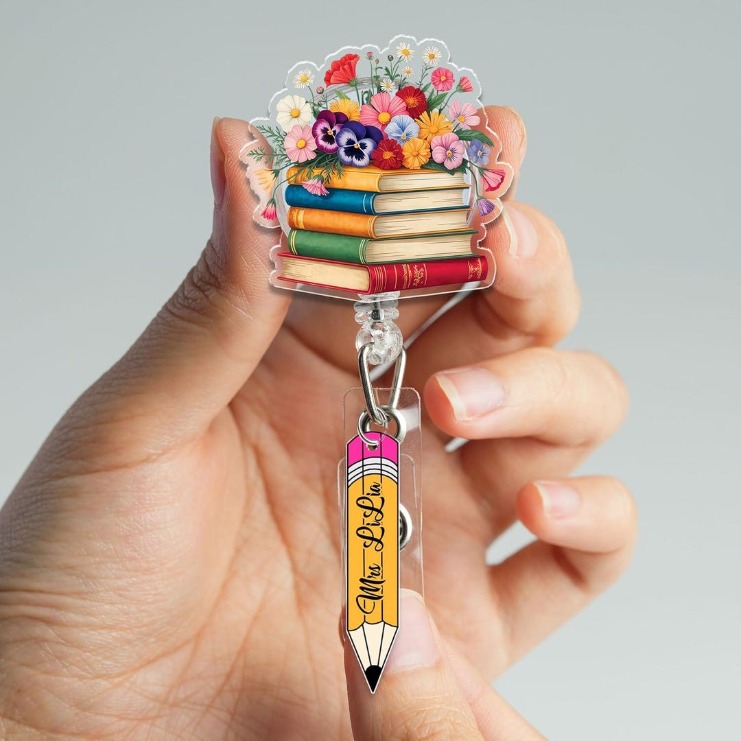 Personalized Teacher Badge Reel With Charm, Custom Badge Reel for ...