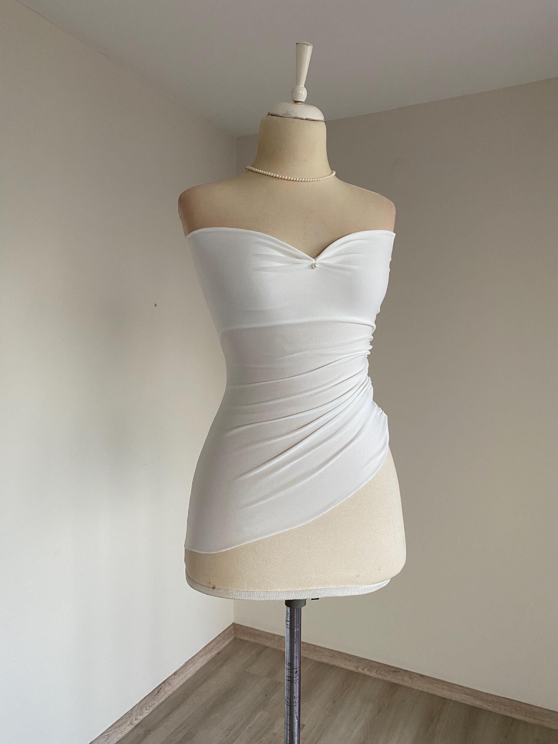 Strapless Blouse, Women’s White Blouse, Heart Neck Blouse, Sleeveless ...