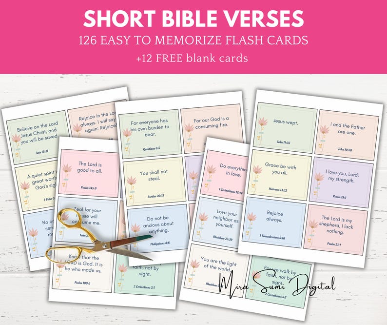 126 Bible Verse Flash Cards, Scripture Memory (printable PDF) - Etsy
