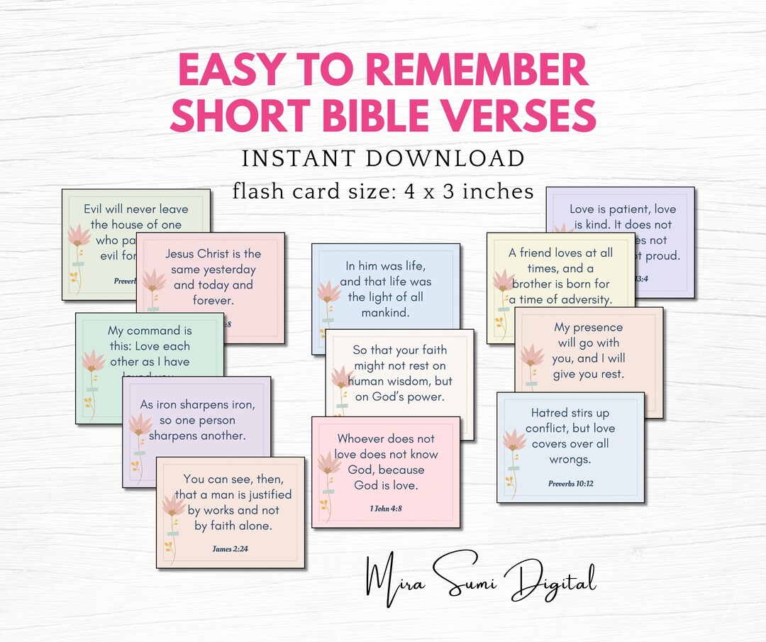 126 Bible Verses, Printable Bible Verse Cards, Short Bible Verse Flash ...