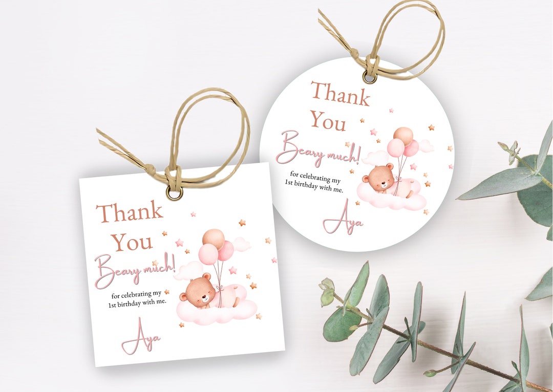 Pink Teddy Bear Gift Tag, Cute Teddy Bear Design, Minimalist Pink Gift ...