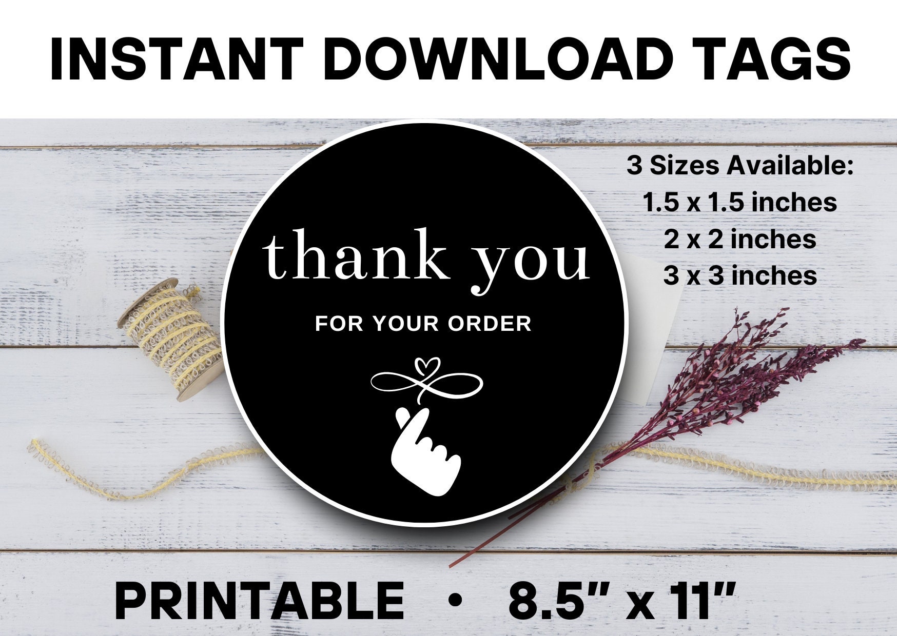 PRINTABLE Black Tags, Round Tags Instant Download, Thank You Business ...
