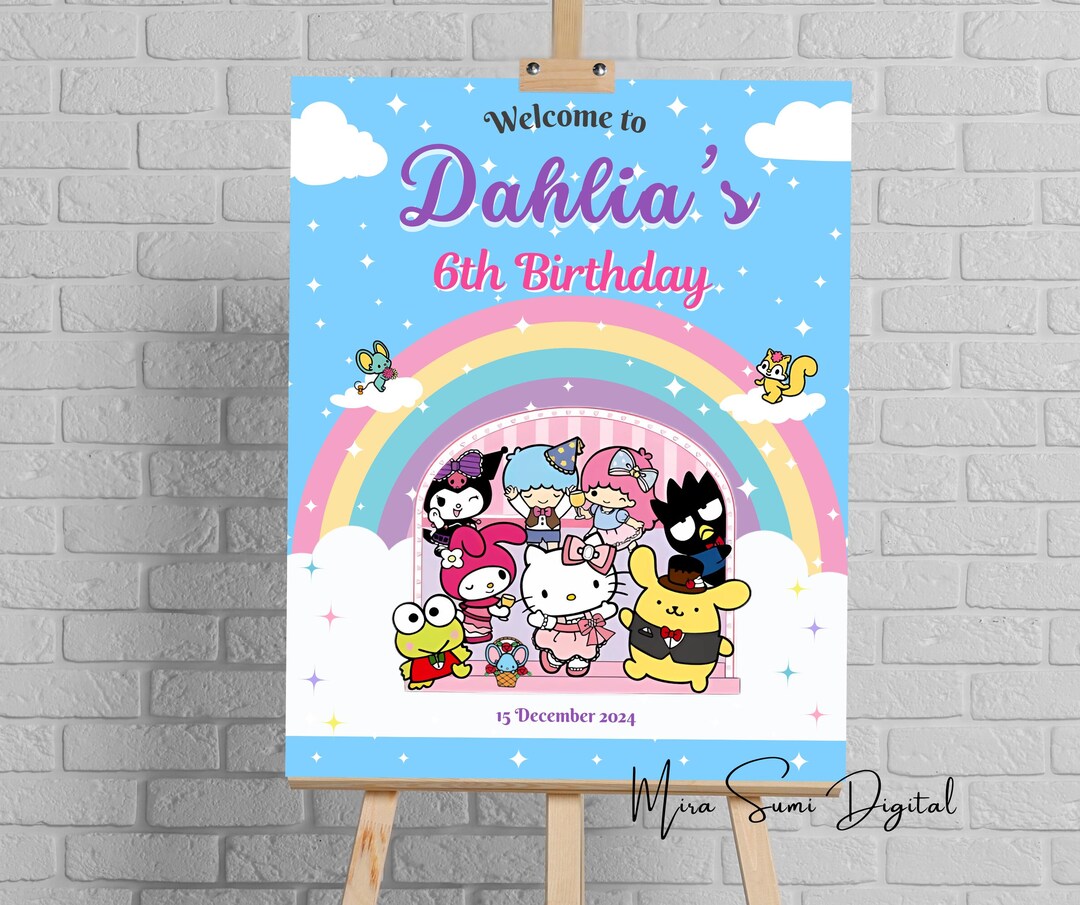 Kawaii Kitty Welcome Sign, Editable Kitty Birthday Welcome Poster ...
