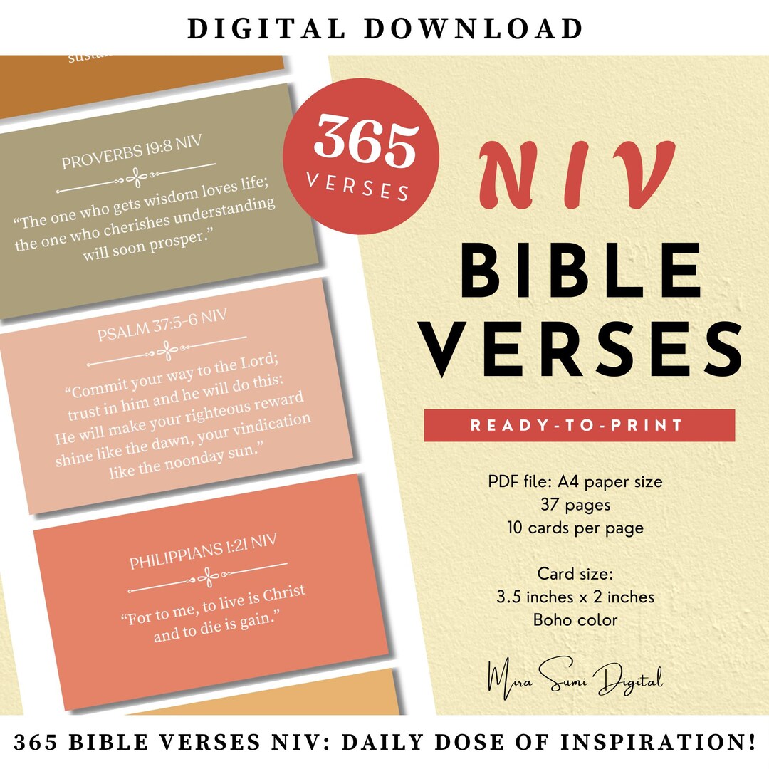 365 Bible Verses NIV, Boho Bible Verse Cards, Printable Bible Verse ...