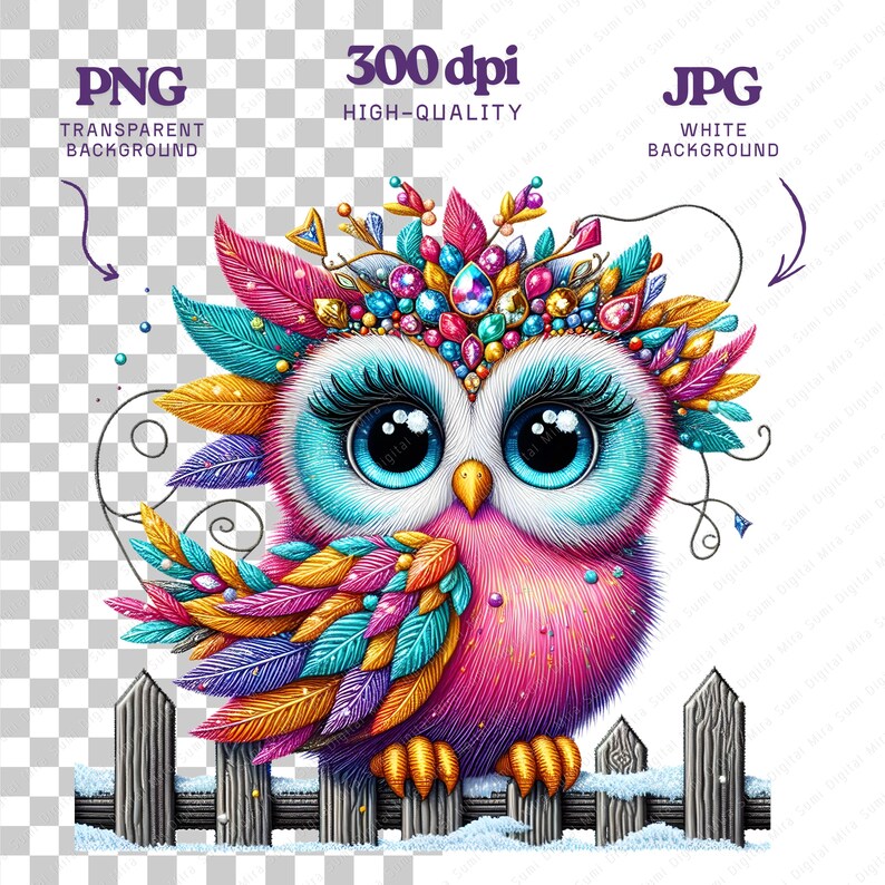 Rainbow Owl Clipart, Embroidered Style, Pink Owl Illustration (digital ...