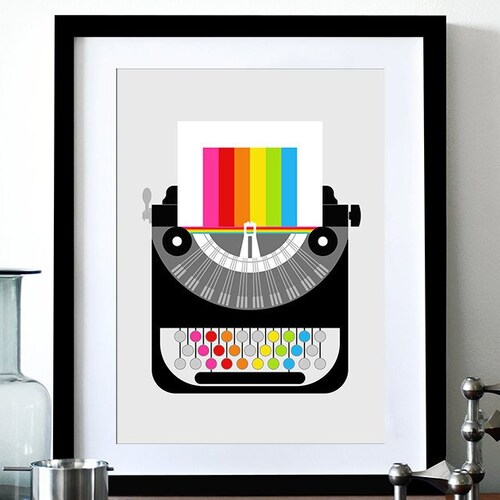 Rainbow Typewriter Poster Print Mid Century Modern Office - Etsy