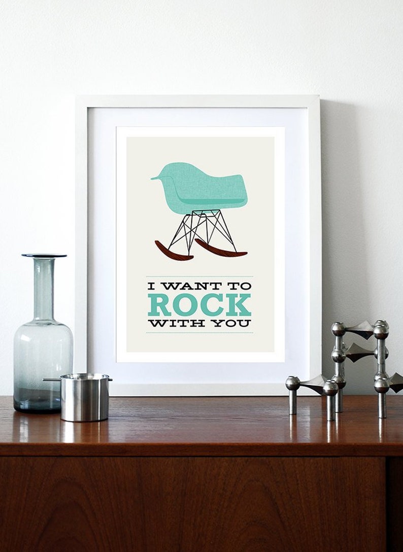 Eames Poster Print Mid Century Modern Retro Chair Rocker Vintage Home ...
