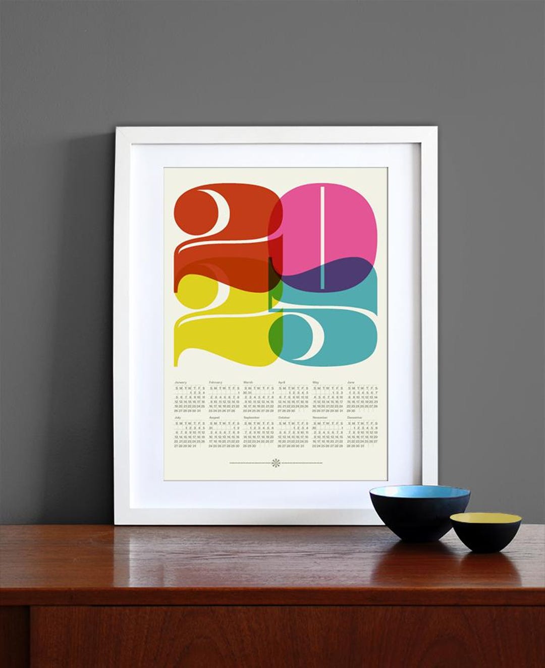 Calendar 2024, Mid Century Modern, Poster, Retro Kitchen Art, Office ...
