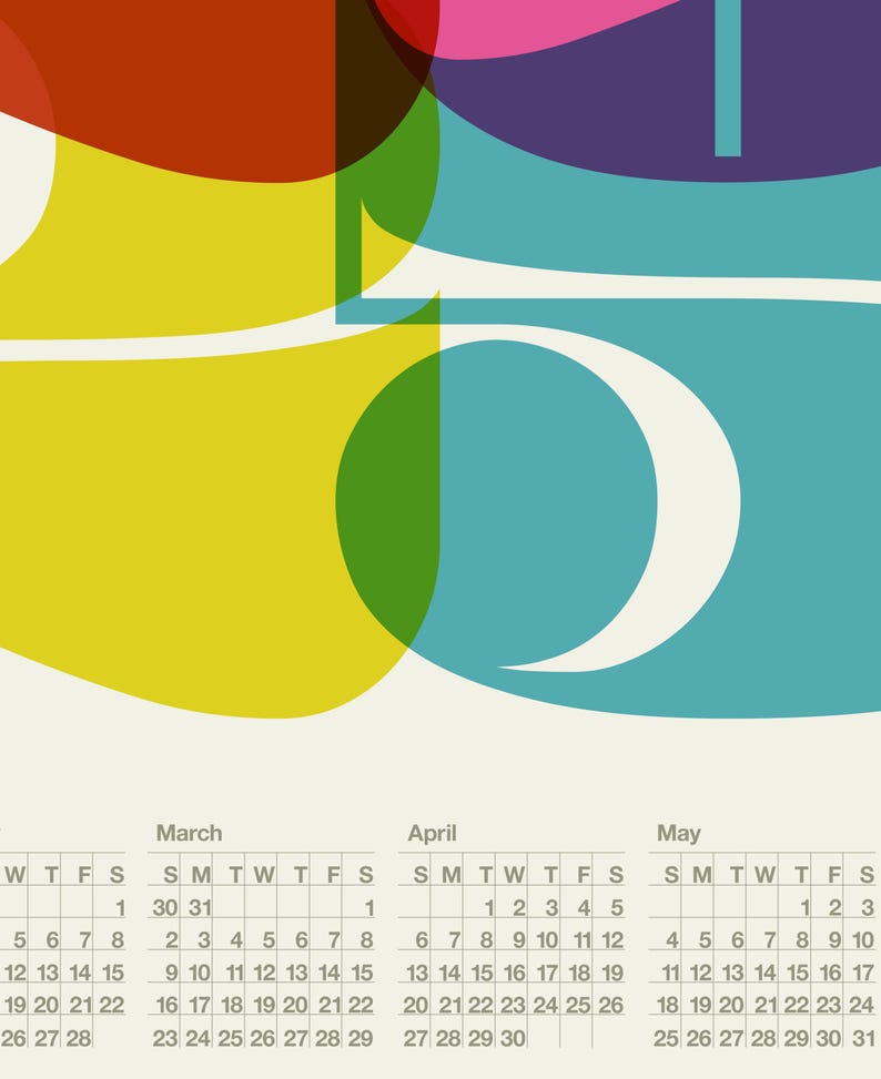 Calendar 2024, Mid Century Modern, Poster, Retro Kitchen Art, Office ...