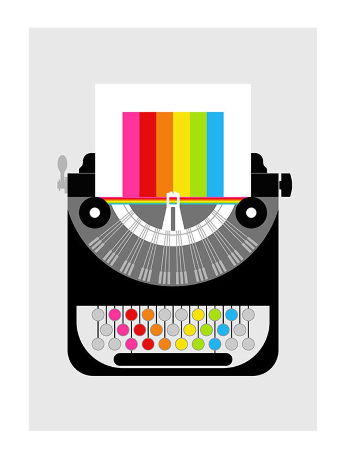 Retro Poster Print Rainbow Typewriter Mid Century Modern Office Kitchen ...