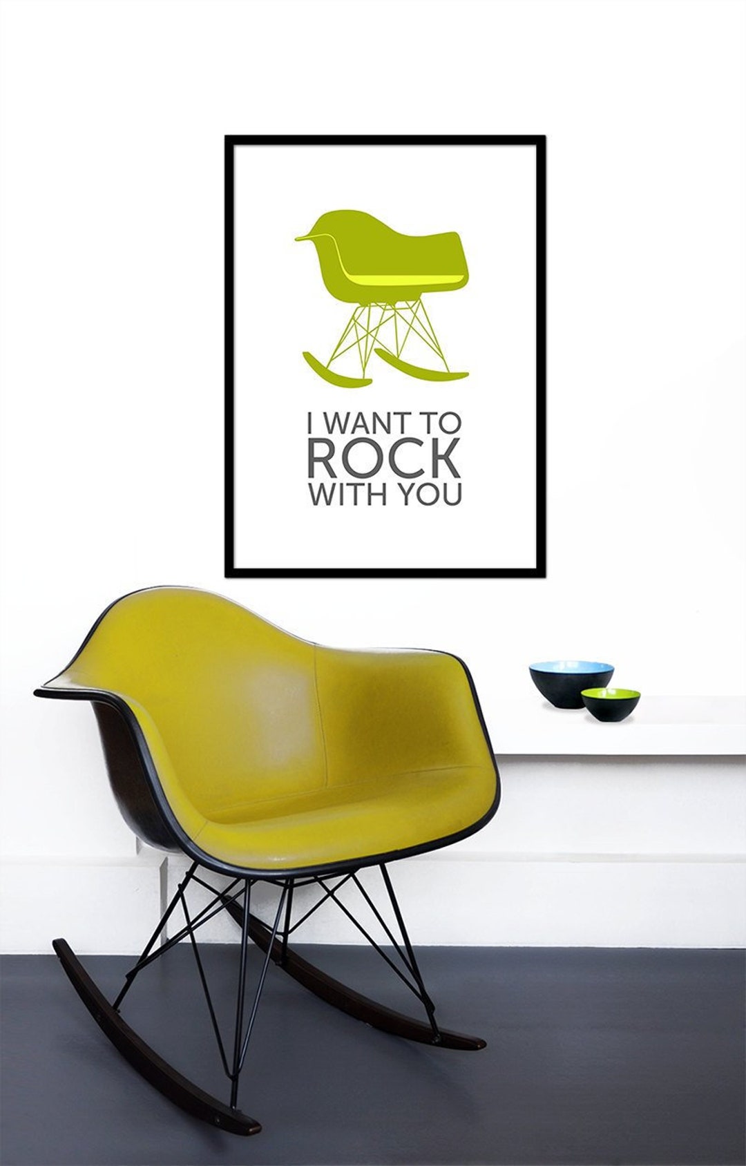 Eames Poster Print Mid Century Modern Retro Herman Miller Rocker Chair ...
