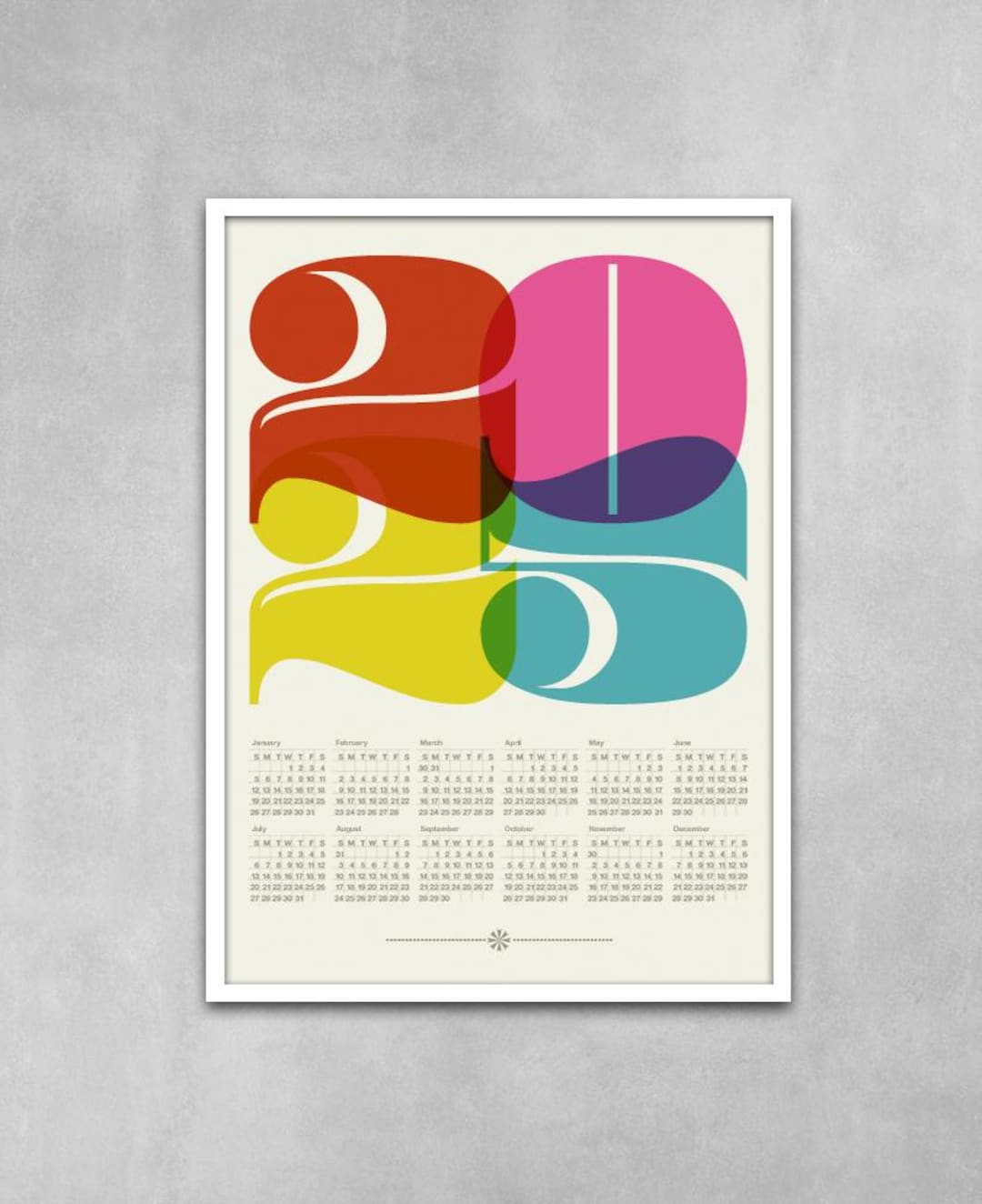 2025 Calendar, Mid Century Modern, Poster, Retro Kitchen Art, Office ...
