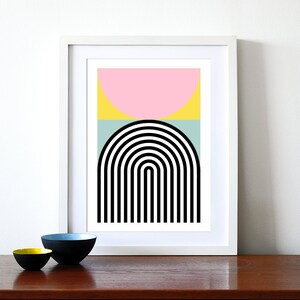 Abstract Geometric Poster Mid Century Modern Art Pastel Colour Print ...