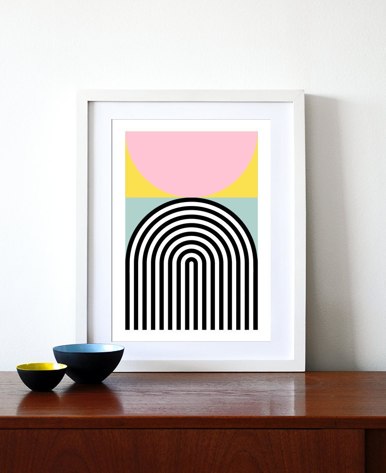 Abstract Geometric Poster Mid Century Modern Art Pastel Colour - Etsy