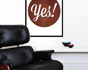 YES Typography Poster Retro Print Graphic Design | Etsy