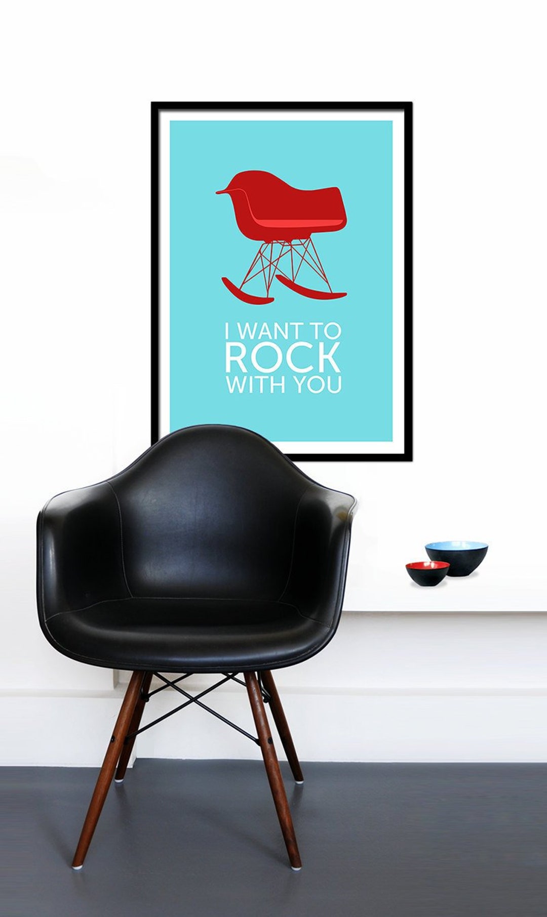 Eames Poster Print Mid Century Modern Retro Herman Miller Rocker Chair ...