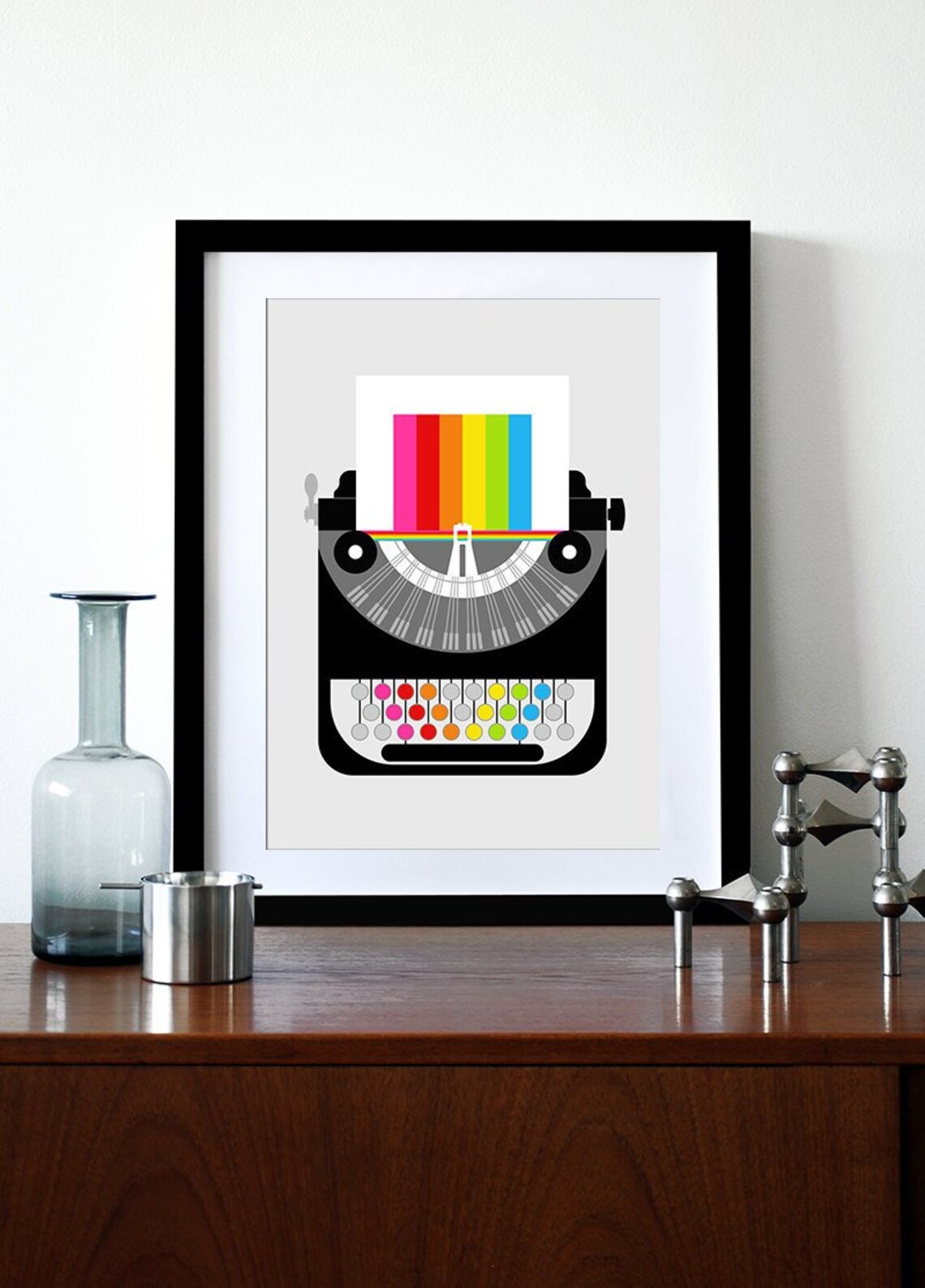 Rainbow Typewriter Poster Print Mid Century Modern Office Retro Vintage ...