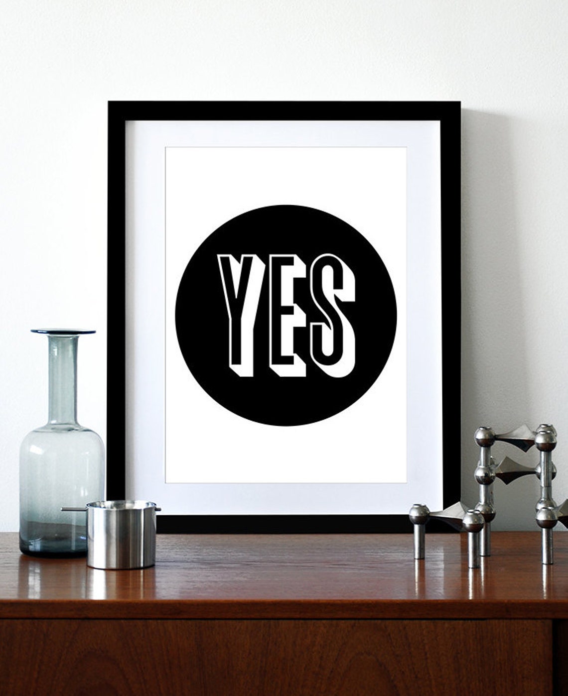 YES Typography Poster, Retro Print, Graphic Design, Inspirational Quote ...