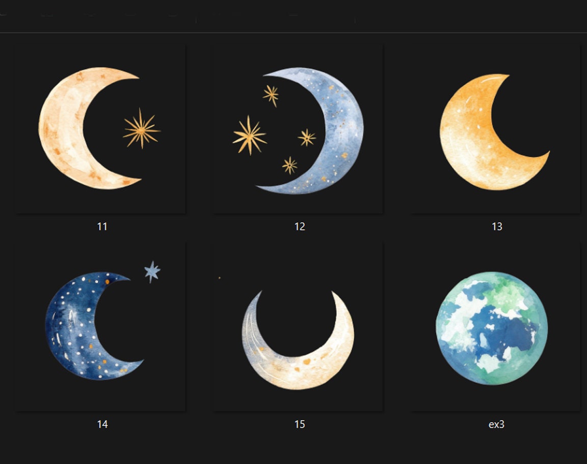 Watercolor Moon Clipart Set Half Moon & Full Moon Clipart Minimalist ...