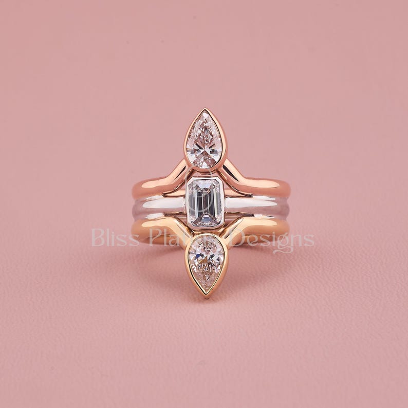 Lab Grown Diamond Engagement Ring, Pear Emerald Cut, Tri-tone Solid ...