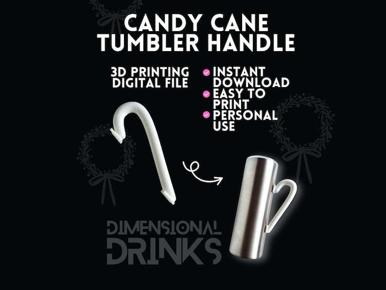 Candy Cane Tumbler Handle STL File: Christmas 3D Print (digital ...