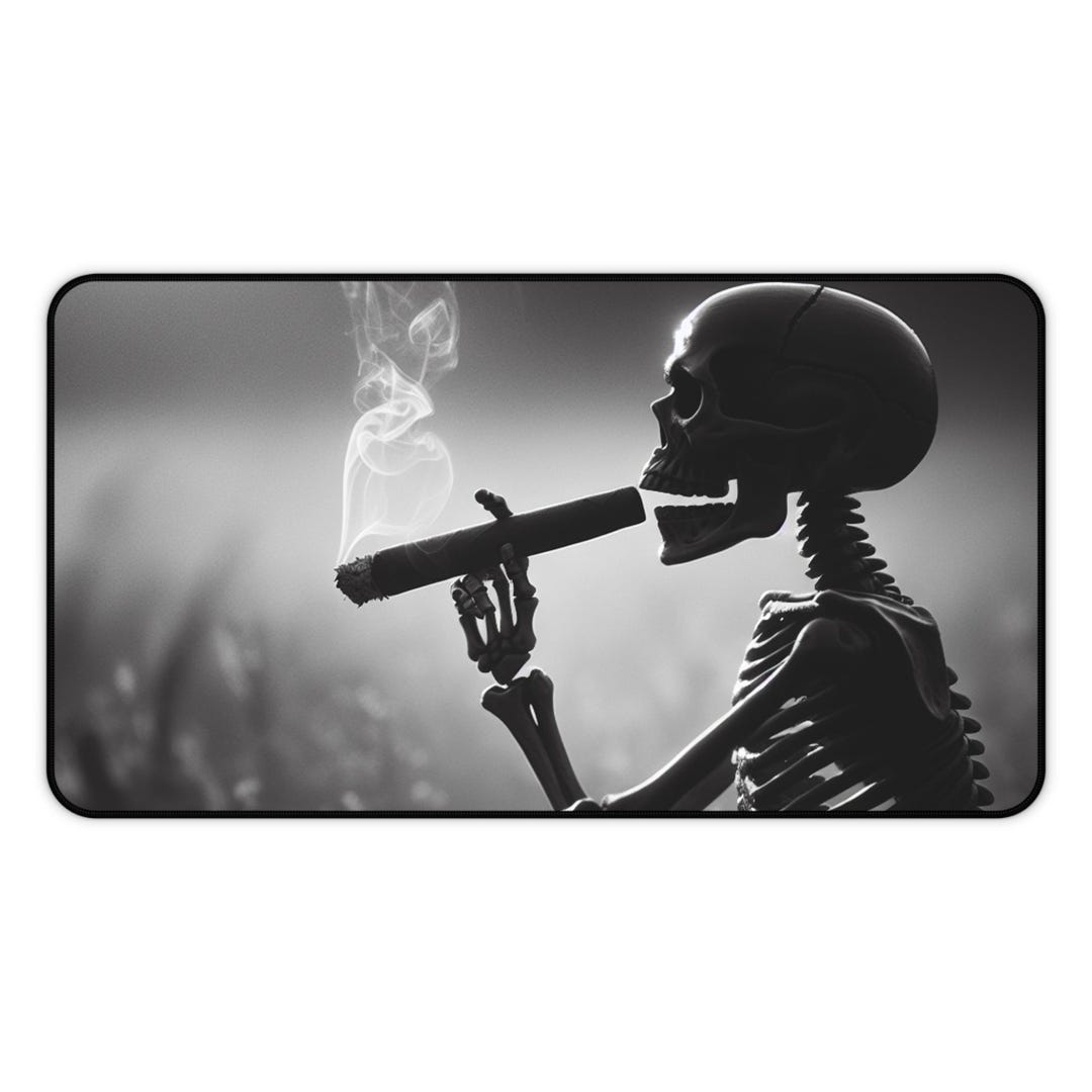 Skeleton Smoking Cigar Desk Mat, Gothic Mouse Pad, Cool Office Decor ...