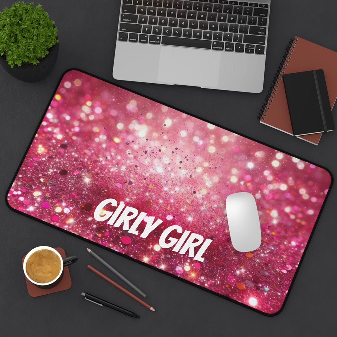 Mousepad, Pink Glitter Girly Girl Desk Mat, Office Accessories, Cute ...