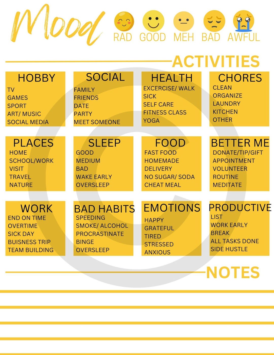 Mood Tracker Printable DIGITAL DOWNLOAD Track Daily Mood and Activities ...