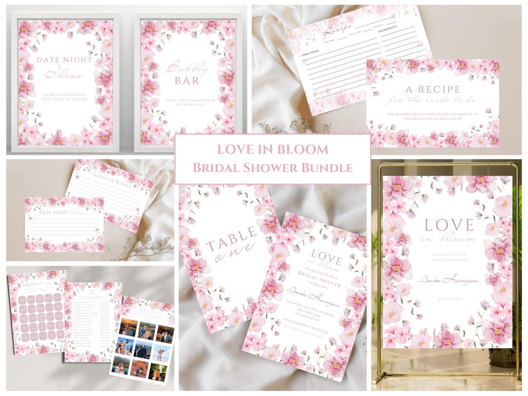 Love in Bloom Bridal Shower Bundle, Floral Invitation, Pink Bridal ...