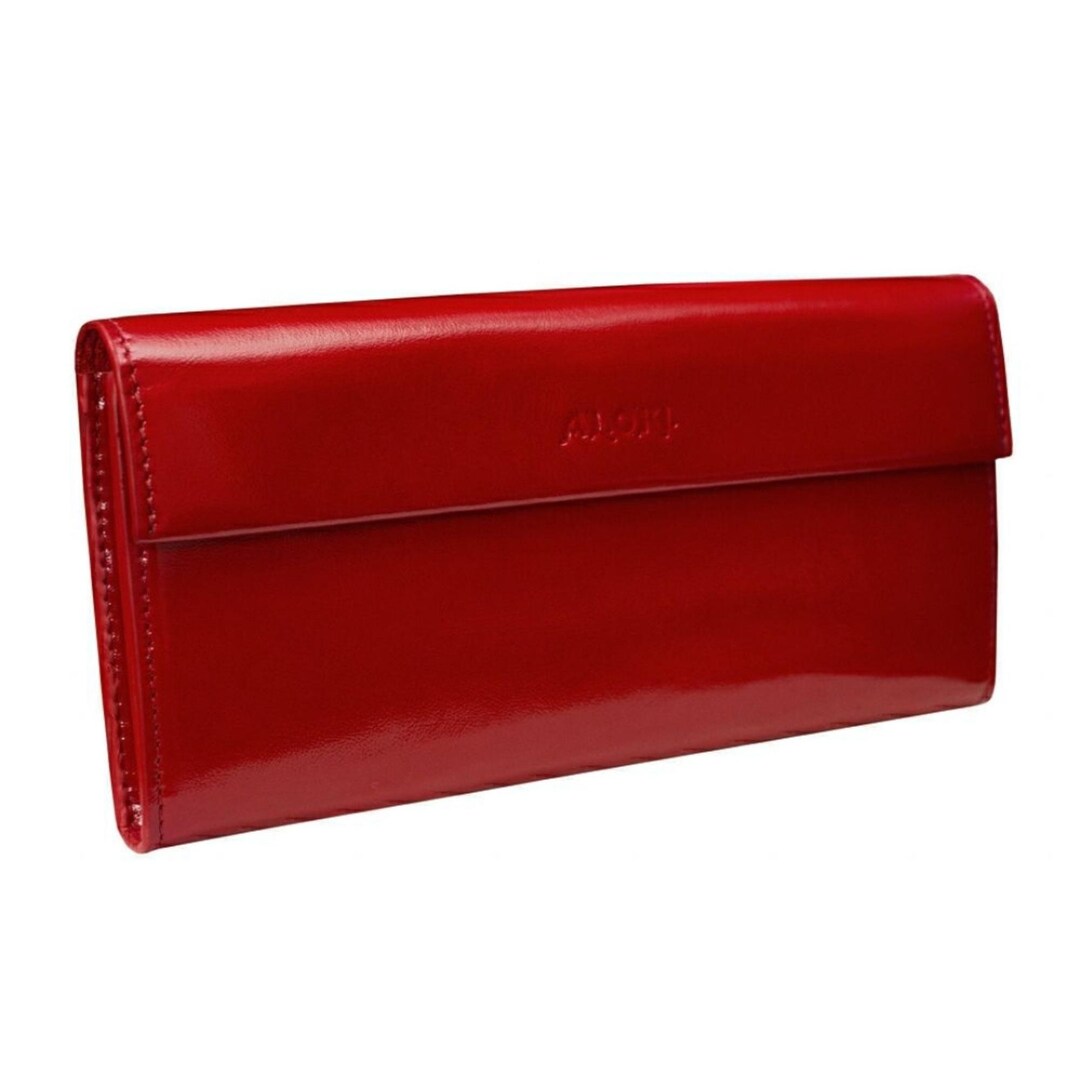 Long Bright Red Patent Leather Bifold Wallets Womens Money Purse Card ...