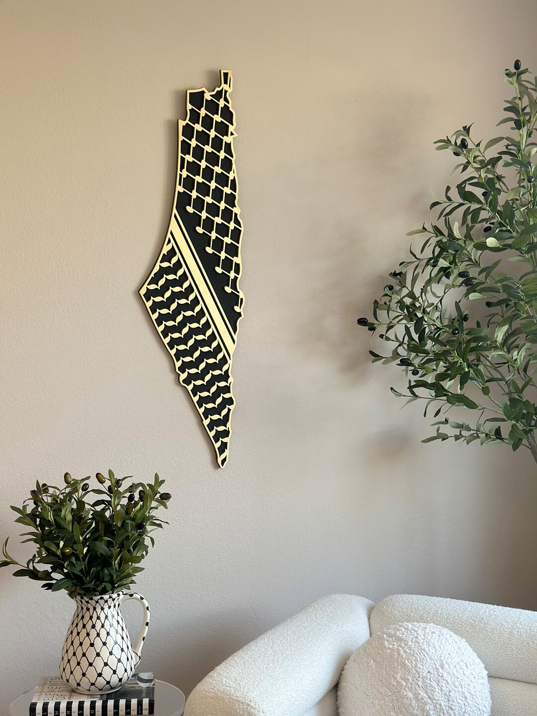 Wooden Palestine Map With Keffiyeh Pattern / Black & Gold - Etsy