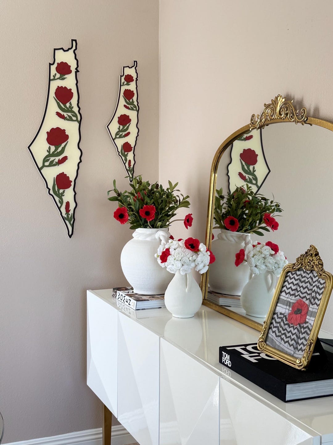 Wooden Palestine Map With Red Poppy Flower - Etsy