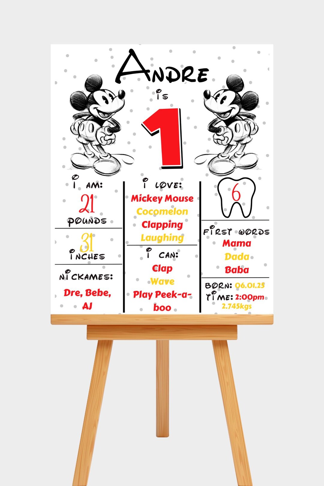 First Birthday Milestone Poster | Cartoon Mouse Theme | Canva Template ...
